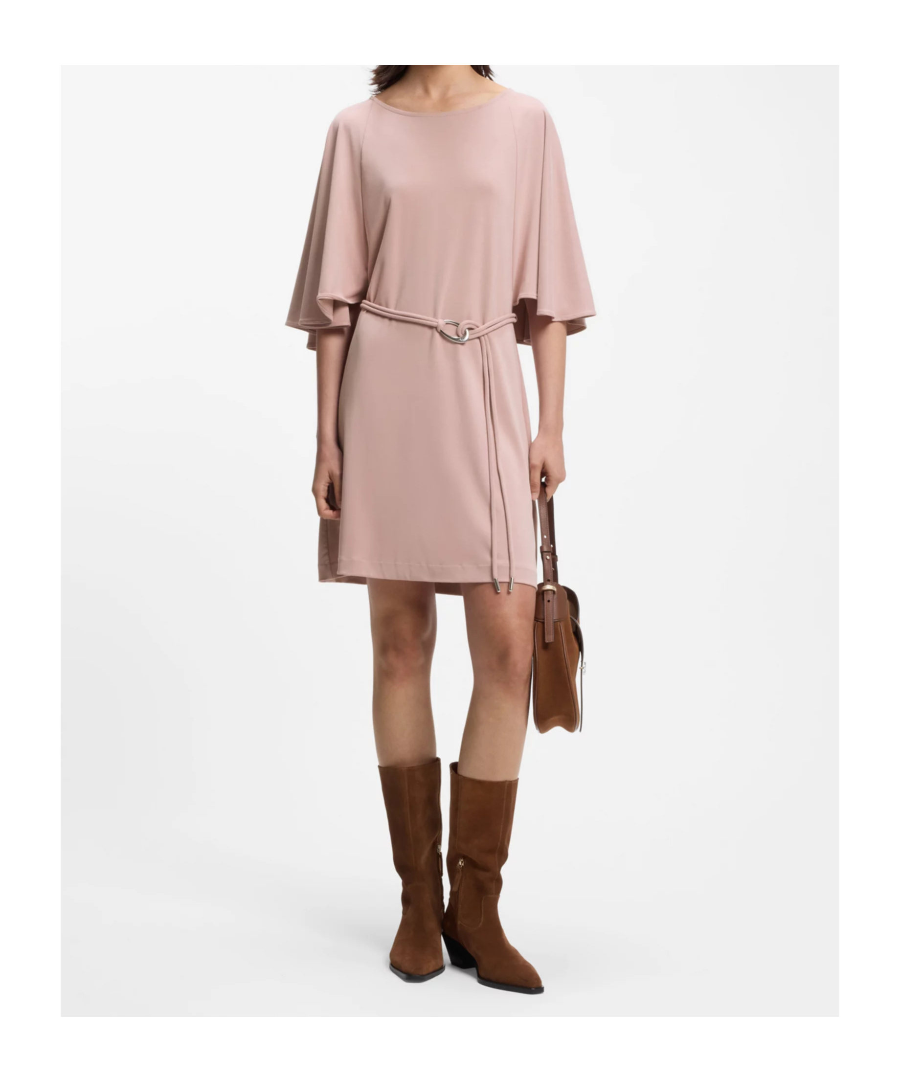 HUGO BOSS Hugo Boss Belted Jersey Dress with Cape Detail